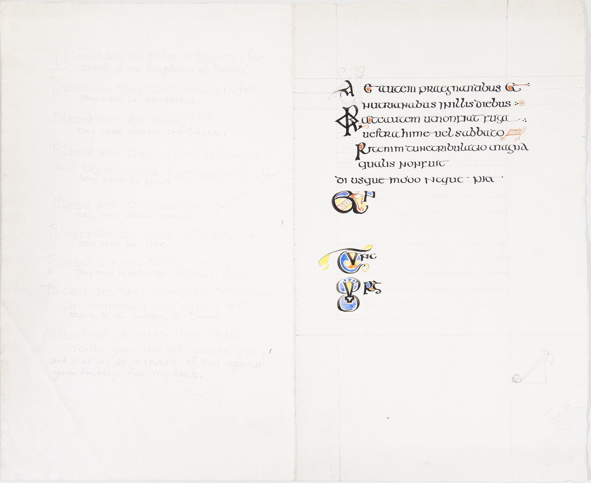 Illuminated text study of Beatitudes and, in Latin, Matthew 24:19-20 ...