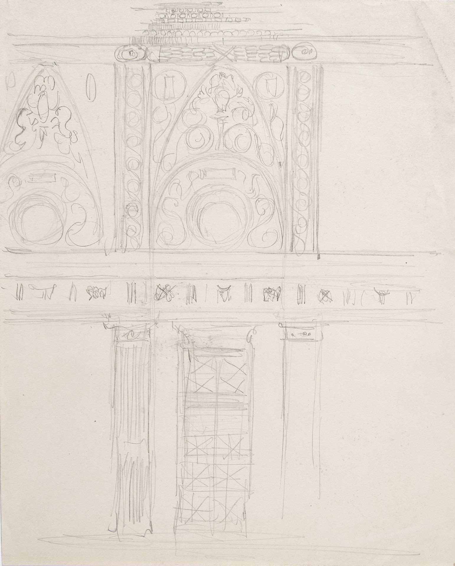 Study for two-story elevation of church interior - Woodmere Art Museum